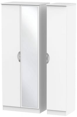 Camden 3 Door Tall Triple Wardrobe with Mirror in White Matt Finish ...