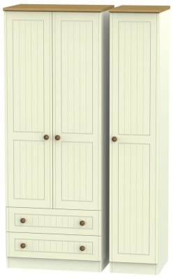 Warwick Tall Triple Wardrobe in Cream and Oak with 3 Doors and 2 LHF ...